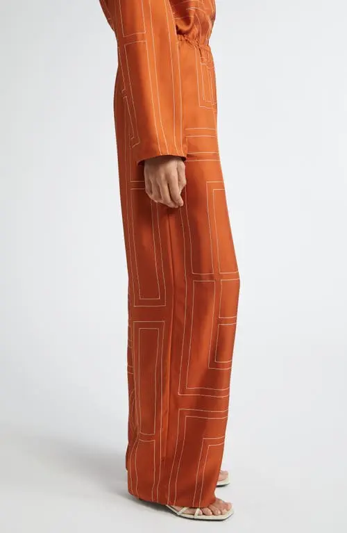 TOTEME Monogram Embroidered Silk Pants - Terracotta
