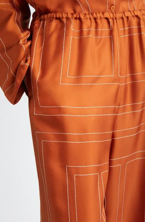 TOTEME Monogram Embroidered Silk Pants - Terracotta