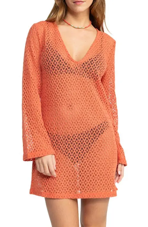 Roxy Love Coastline Open Stitch Cover-up Dress - Apricot Brandy