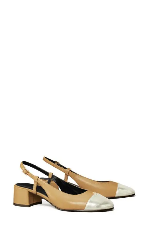 Tory Burch Cap-toe Slingback Pumps - Ginger Shortbread /spark Gold