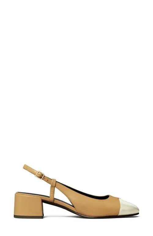 Tory Burch Cap-toe Slingback Pumps - Ginger Shortbread /spark Gold