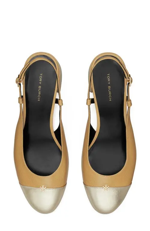 Tory Burch Cap-toe Slingback Pumps - Ginger Shortbread /spark Gold