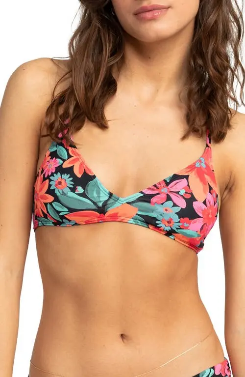Roxy Beach Classics Strappy Bikini Top - Anthracite Floral