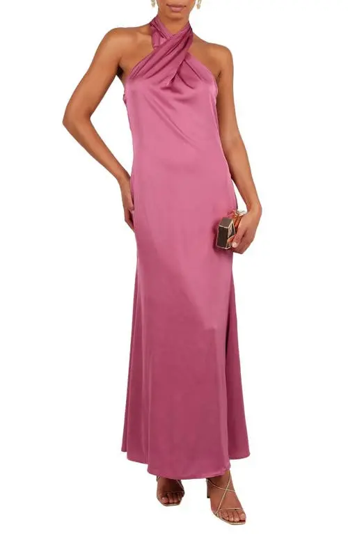 PETAL & PUP Satin Halter Gown - Dark Pink