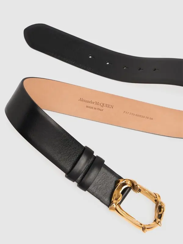 Alexander Mcqueen The Snake Leather Belt - Black | Editorialist display picture 1