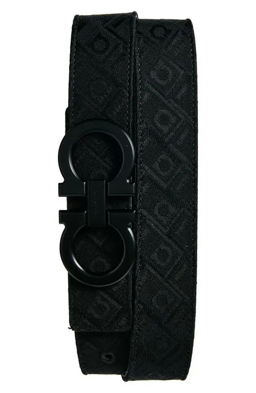 FERRAGAMO Double Gancio Jacquard Belt - Nero/logo