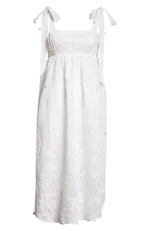 sachin and babi light blue dress Blue Richelieu Embroidered Organic Cotton Midi Dress
