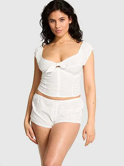 Pink By Frankies Bikinis Marilyn Eyelet Shorts - White,ivory