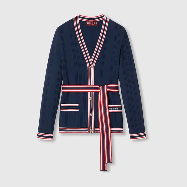 Gucci Self-tie Cardigan With Striped Trim - Blue