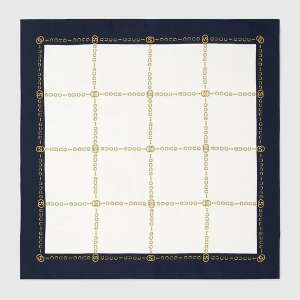 Gucci Interlocking G Chain Silk Pocket Square - White