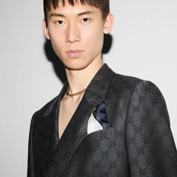 Gucci Interlocking G Chain Silk Pocket Square