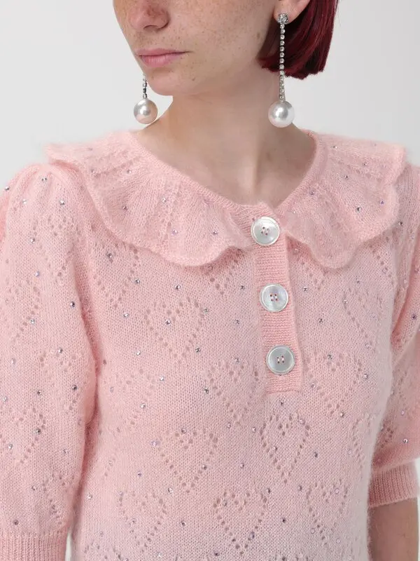 Alessandra Rich Embellished Knit Sweater - Pink