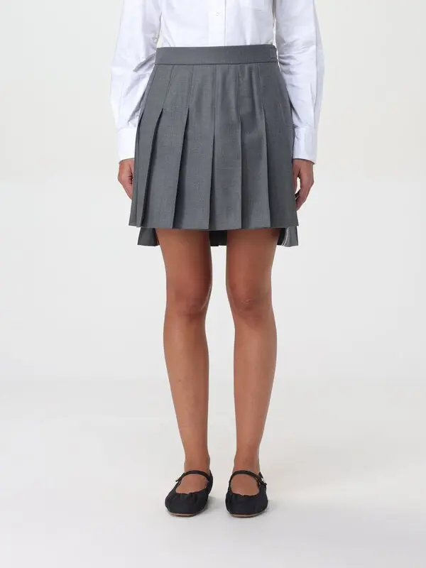 Thom Browne Pleated Skirt With Tricolor Detail - Charcoal