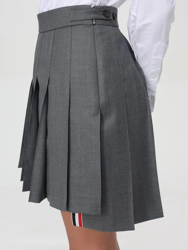 Thom Browne Pleated Skirt With Tricolor Detail - Charcoal