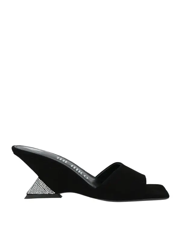 Attico Suede Slide Sandals With Sculptural Embellished Heel - Black