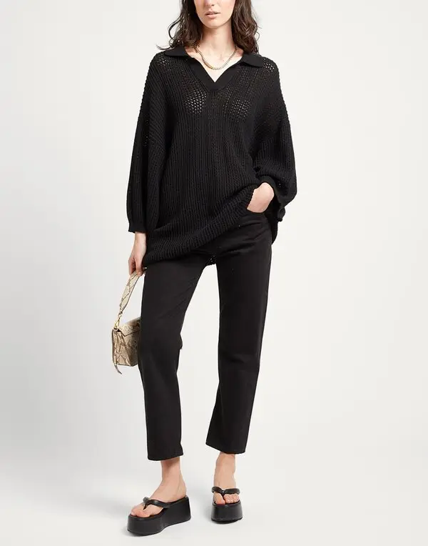 VICOLO Knitted Sweater With Camp Collar - Black