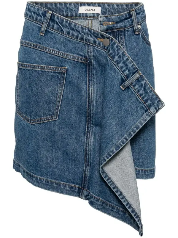 Goen.j Asymmetric Draped Denim Skirt
