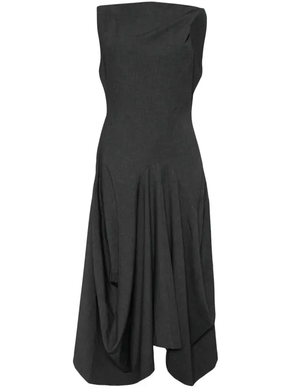 Goen.j Twisted-shoulder Draped Midi Dress