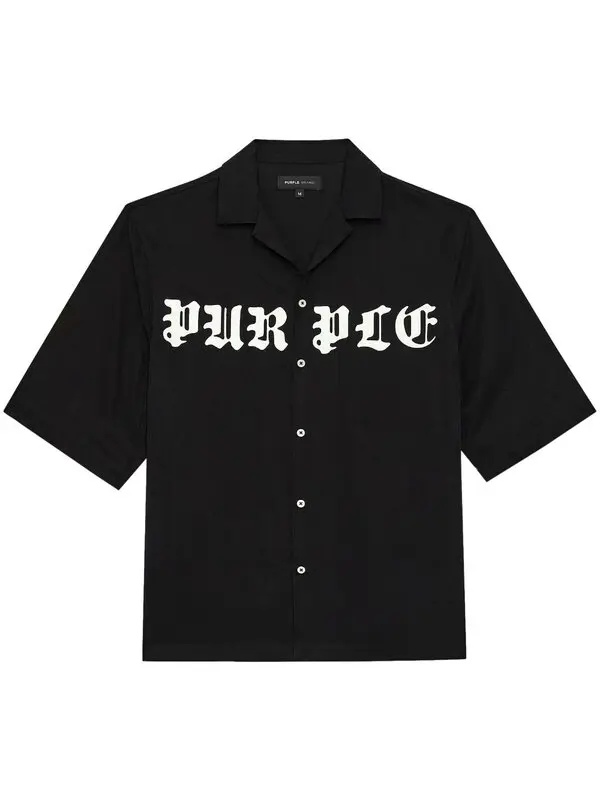 PURPLE BRAND Gothic Wordmark Cotton Shirt - Black