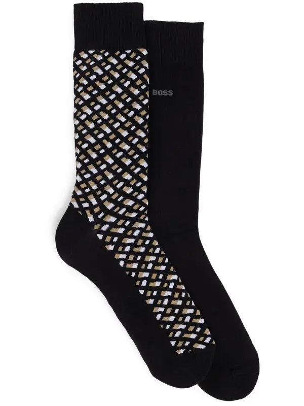 BOSS Intarsia-knit Socks - Black