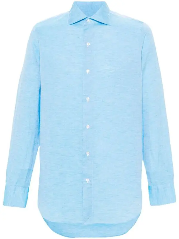 FINAMORE 1925 Cotton And Linen Blend Shirt - Clear Blue