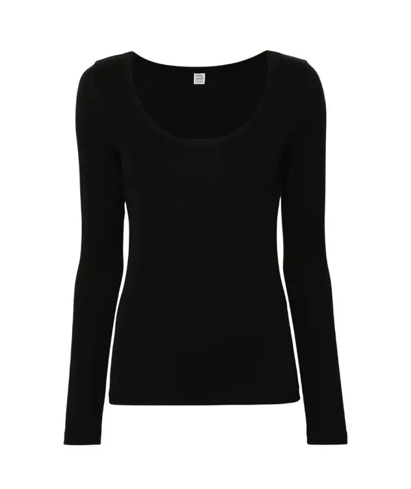 TOTEME Classic Ribbed Long Sleeve Top - Black