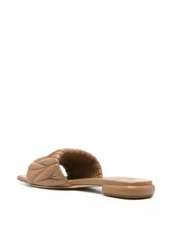 Miu Miu 10mm Logo-lettering Matelassé Slides - Brown