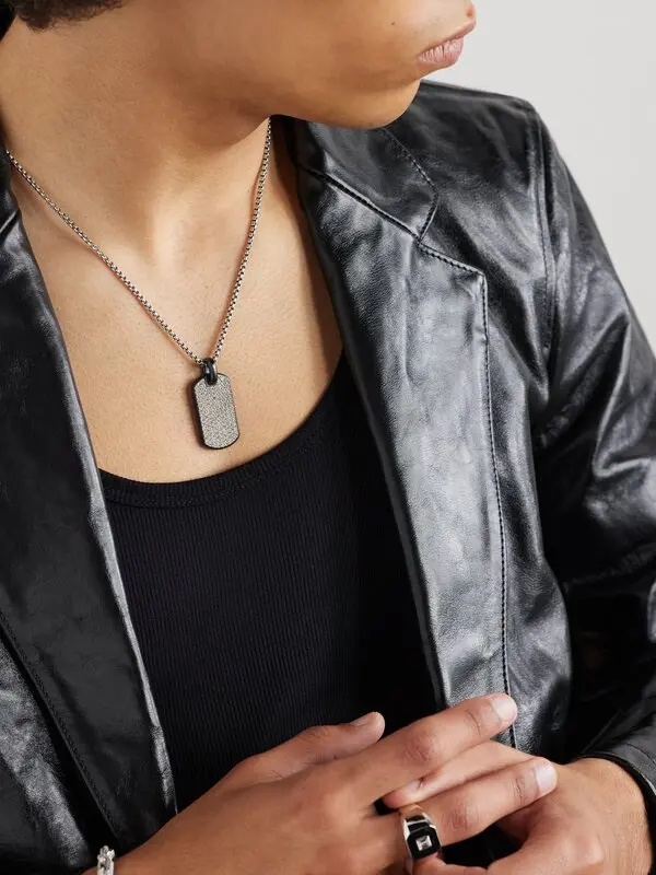David Yurman Chevron Titanium And Sterling Silver Diamond Pendant