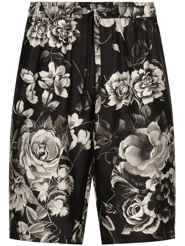 Dolce & Gabbana Floral-print Silk Shorts - Black