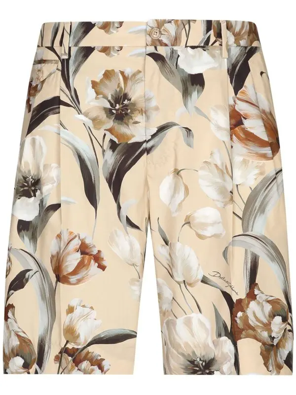 Dolce & Gabbana Floral-print Bermuda Shorts - Neutrals