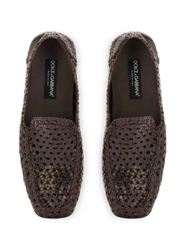 Dolce & Gabbana Goatskin Woven Slippers - Brown