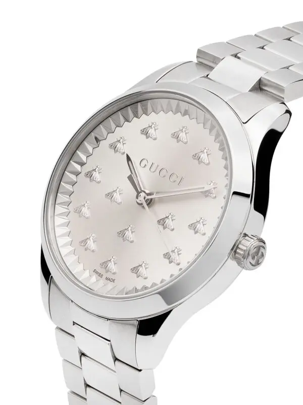 Gucci G-timeless Stainless Steel Watch With Bee Motif - Silver