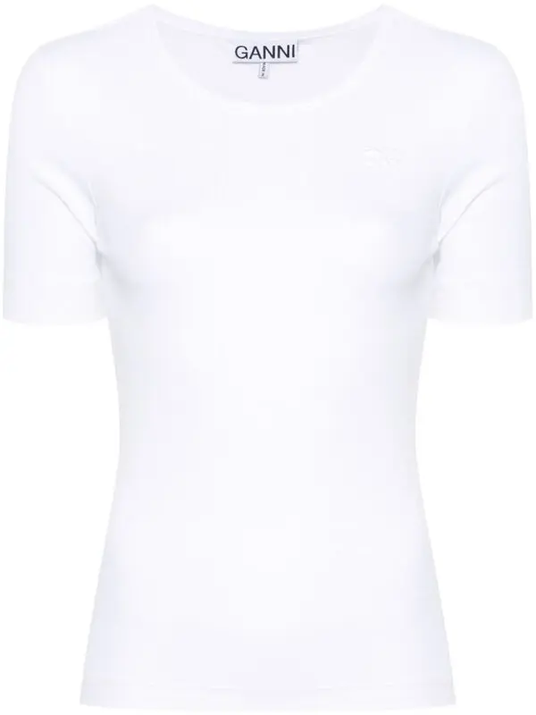 GANNI Logo-embroidered T-shirt - White