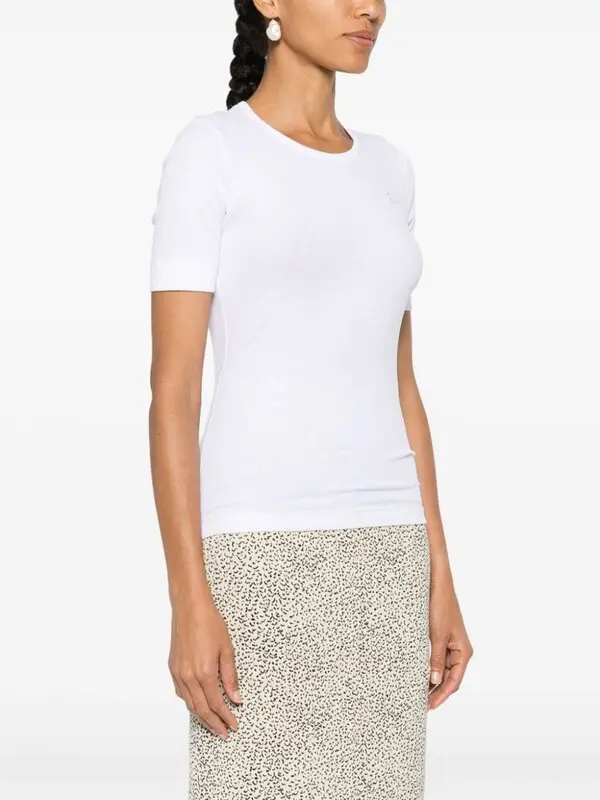 GANNI Soft Cotton Rib Short Sleeve T-shirt - White