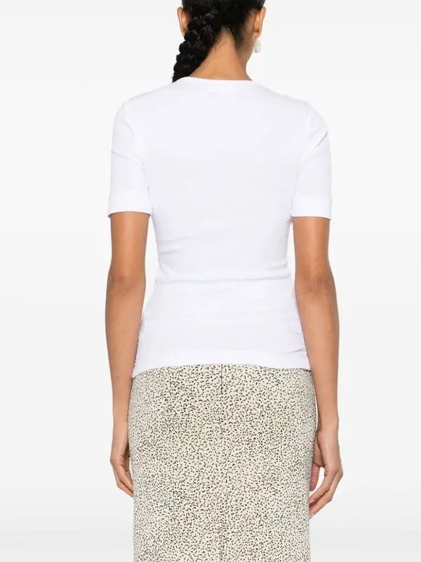 GANNI Soft Cotton Rib Short Sleeve T-shirt - White