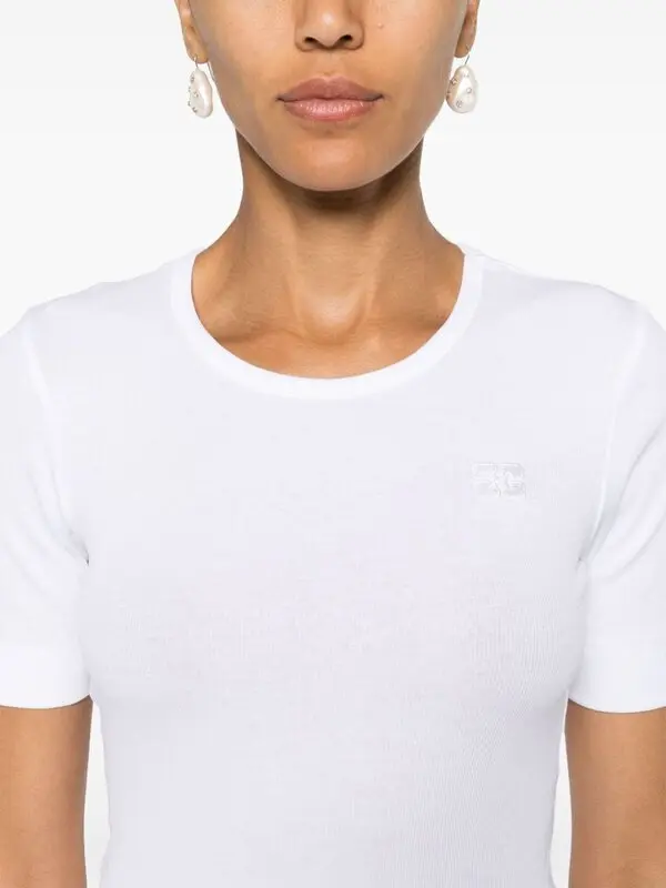 GANNI Soft Cotton Rib Short Sleeve T-shirt - White