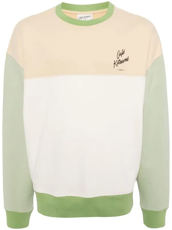 CAFÉ KITSUNÉ Colour-block Cotton Sweatshirt - White