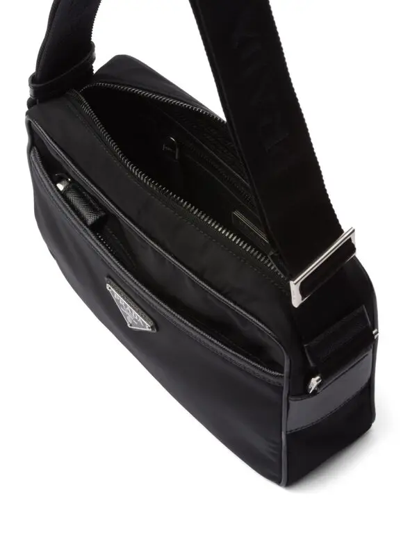 Prada Logo-Plaque Messenger Bag - Black | Editorialist