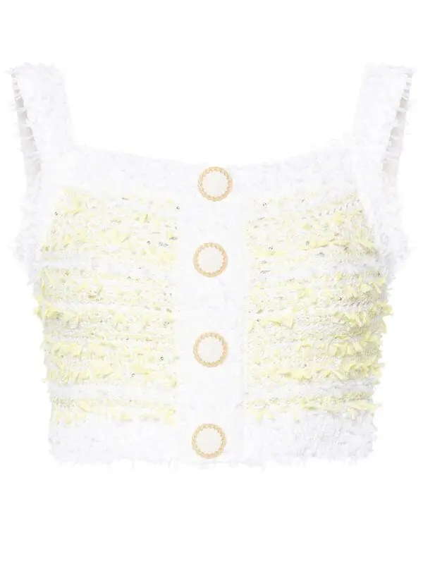 Balmain Striped Tweed Crop Top - White
