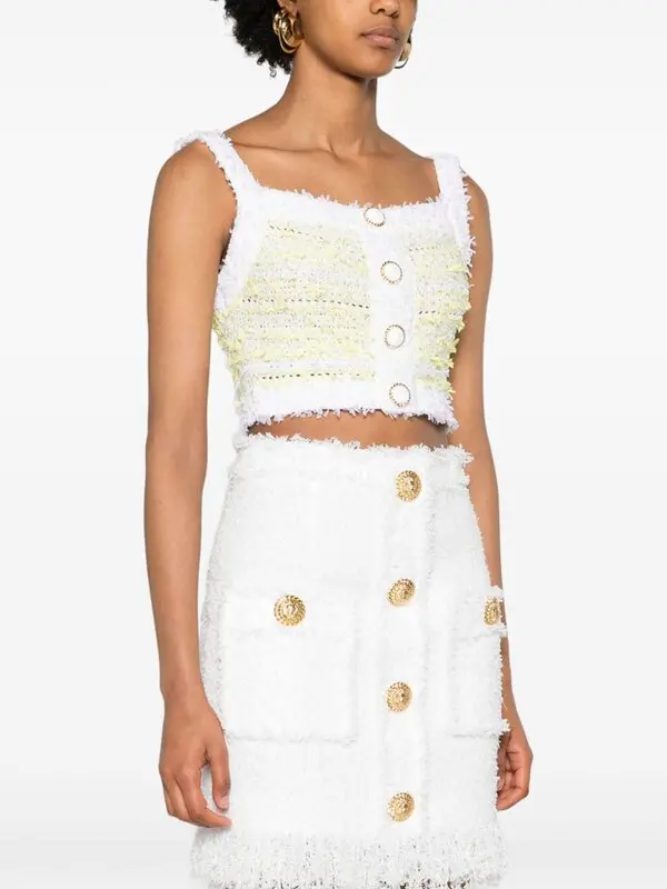 Balmain Striped Tweed Crop Top