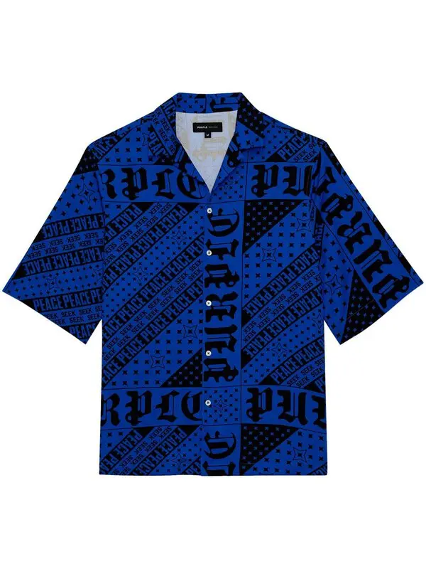PURPLE BRAND Flag Bandana Button-up Cotton Shirt - Blue