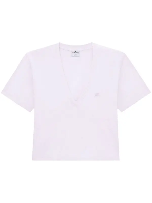 COURREGES Logo-appliqué Cropped T-shirt - Pink
