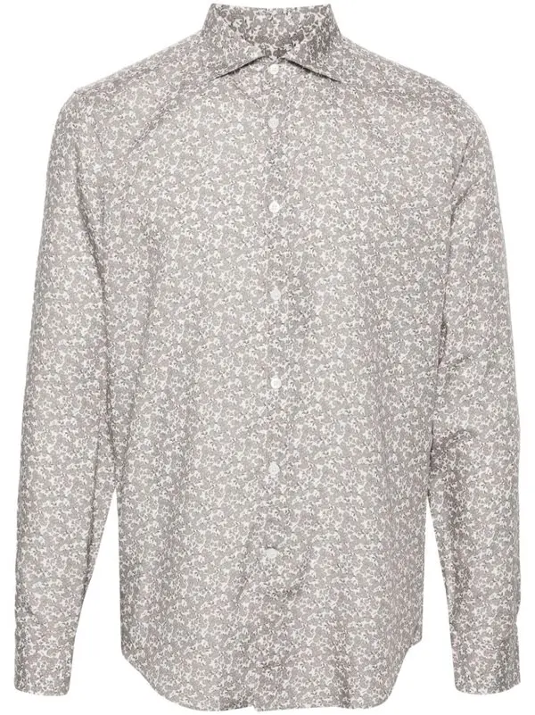 Canali Floral-print Poplin Shirt - White