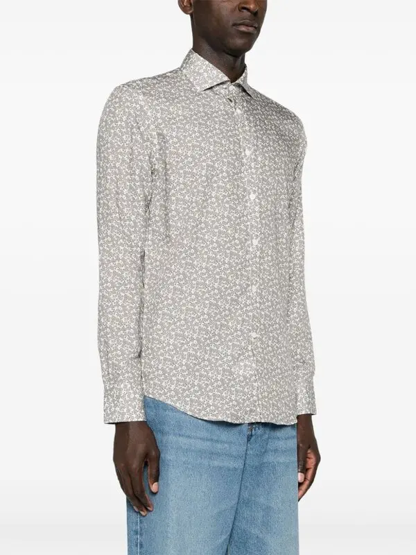 Canali Floral-print Poplin Shirt - White