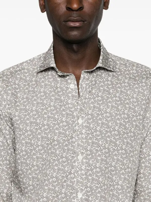 Canali Floral-print Poplin Shirt - White