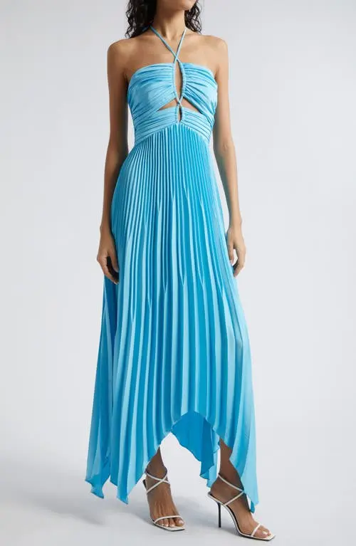 Ramy Brook Geneva Pleated Handkerchief Hem Maxi Dress - Isola Blue |  Editorialist