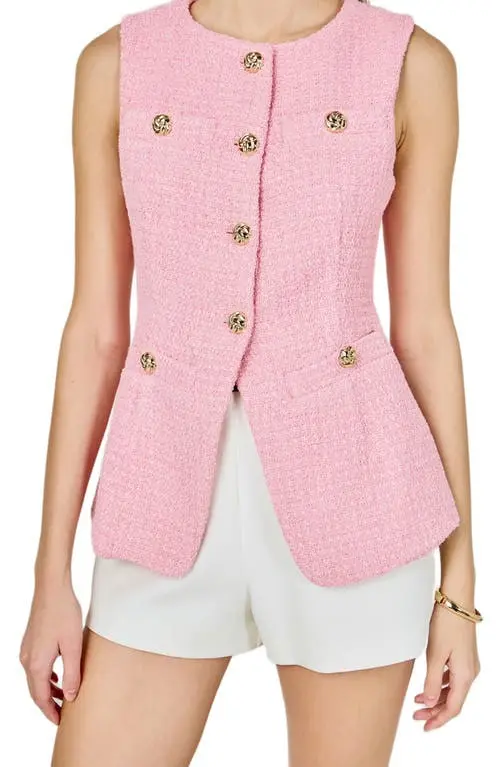 Endless Rose Longline Tweed Vest - Pink