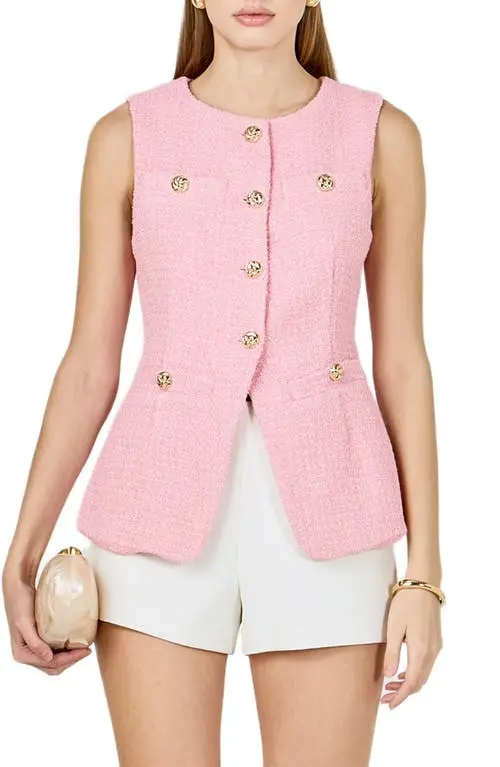Endless Rose Longline Tweed Vest - Pink