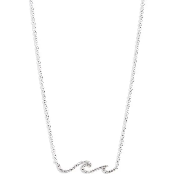 Meira T Diamond Mini Wave Bar Necklace - White Gold