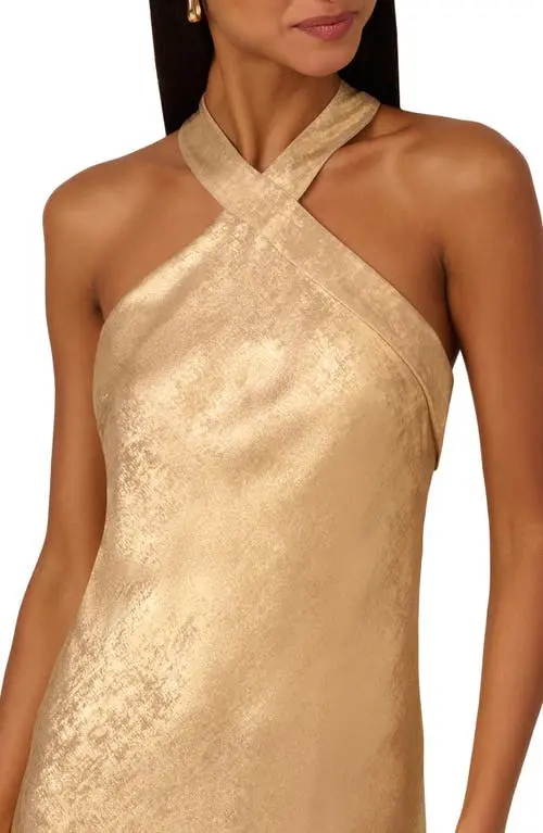 Adrianna Papell Foiled Trumpet Gown - Light Gold